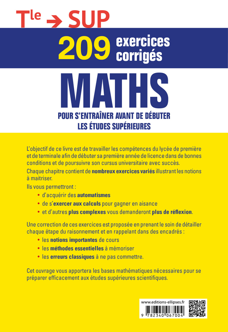 209 exercices corrigés de Maths - Terminale —> SUP - Pour s'entraîner avant de débuter les ...