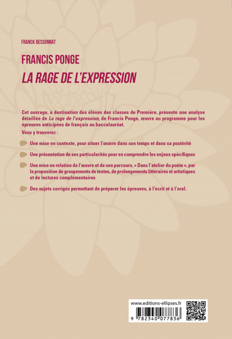 Français. Première. L'œuvre et son parcours. Francis Ponge - La rage de ...