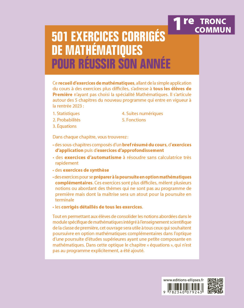 501 exercices corrigés de Mathématiques - Première Tronc commun ...