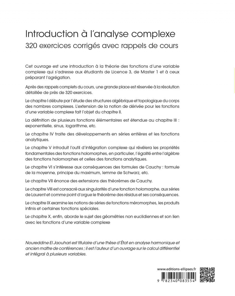 Introduction à l’analyse complexe - 320 exercices corrigés avec rappels de cours
