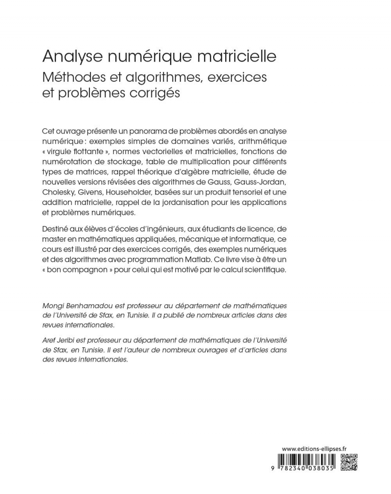 Analyse numérique matricielle - Méthodes et algorithmes, exercices et ...