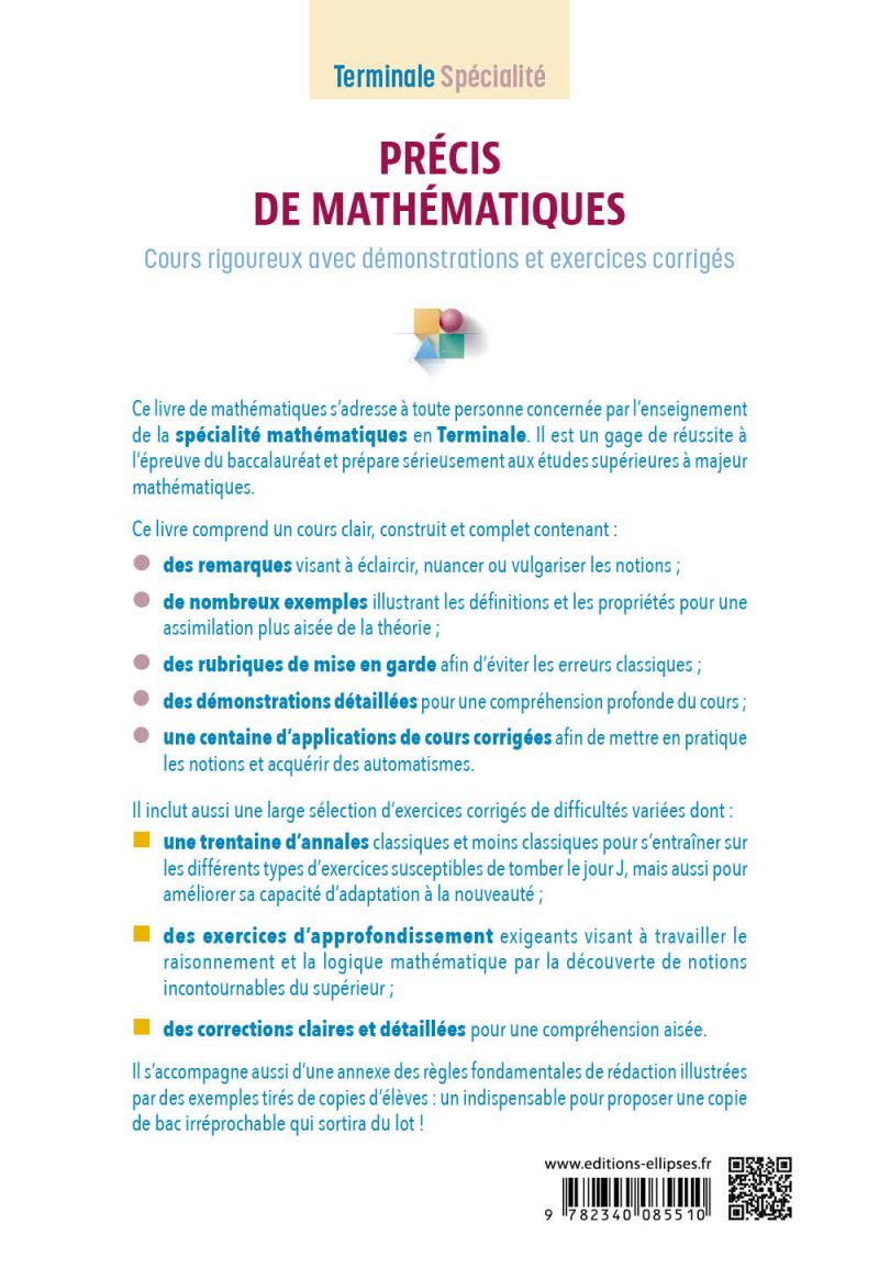 Précis de Mathématiques - Terminale Spécialité - Cours rigoureux avec démonstrations et ...