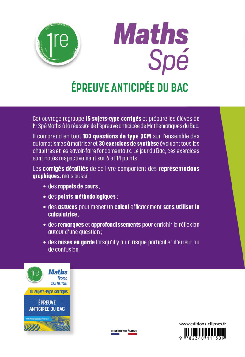 Spé Maths - 1re - 15 sujets-type corrigés de l’épreuve anticipée du Bac