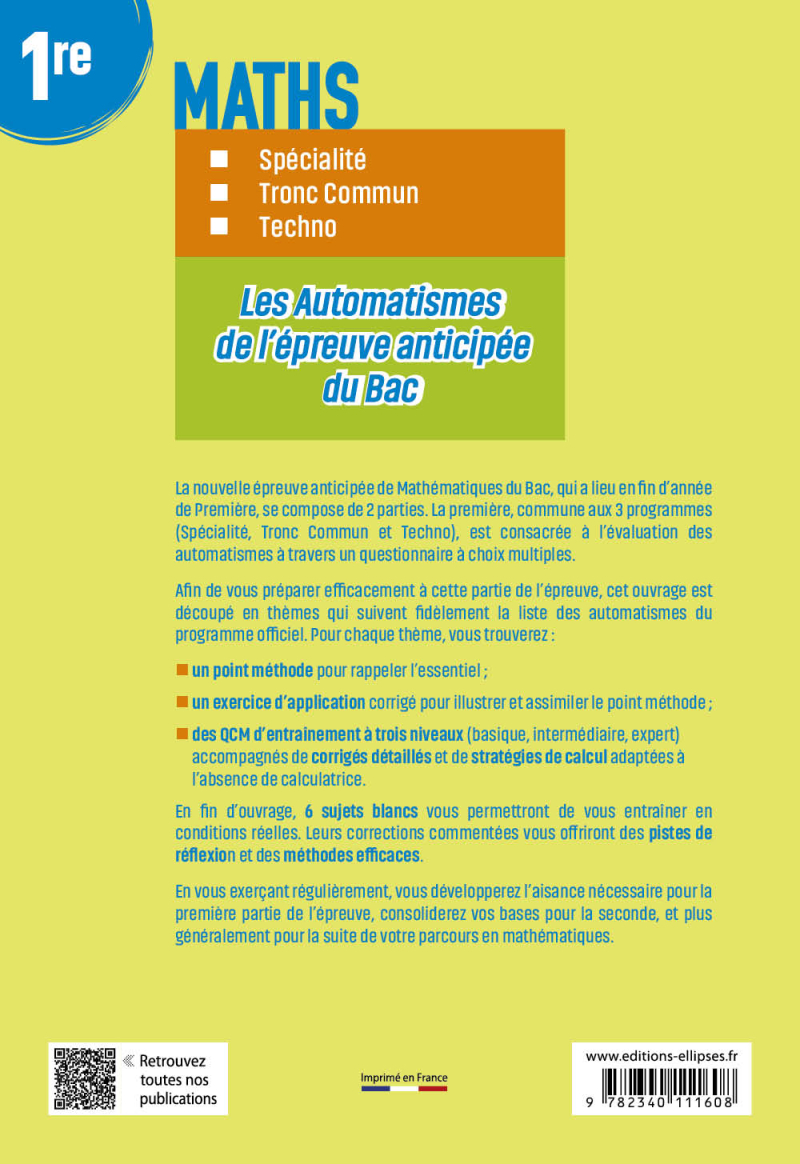 Les Automatismes de l’épreuve anticipée du Bac - 1re - Maths Spécialité ...