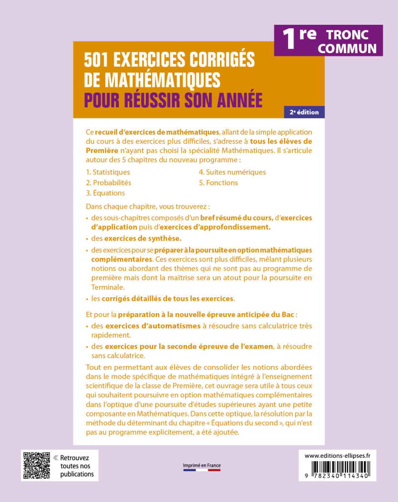 501 exercices corrigés de Mathématiques - 1re Tronc commun - Pour ...